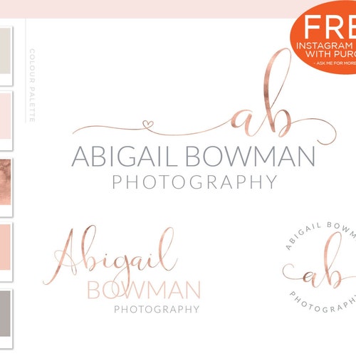 Rose Gold Wedding Photography Logo Branding Kit Blush Wedding - Etsy