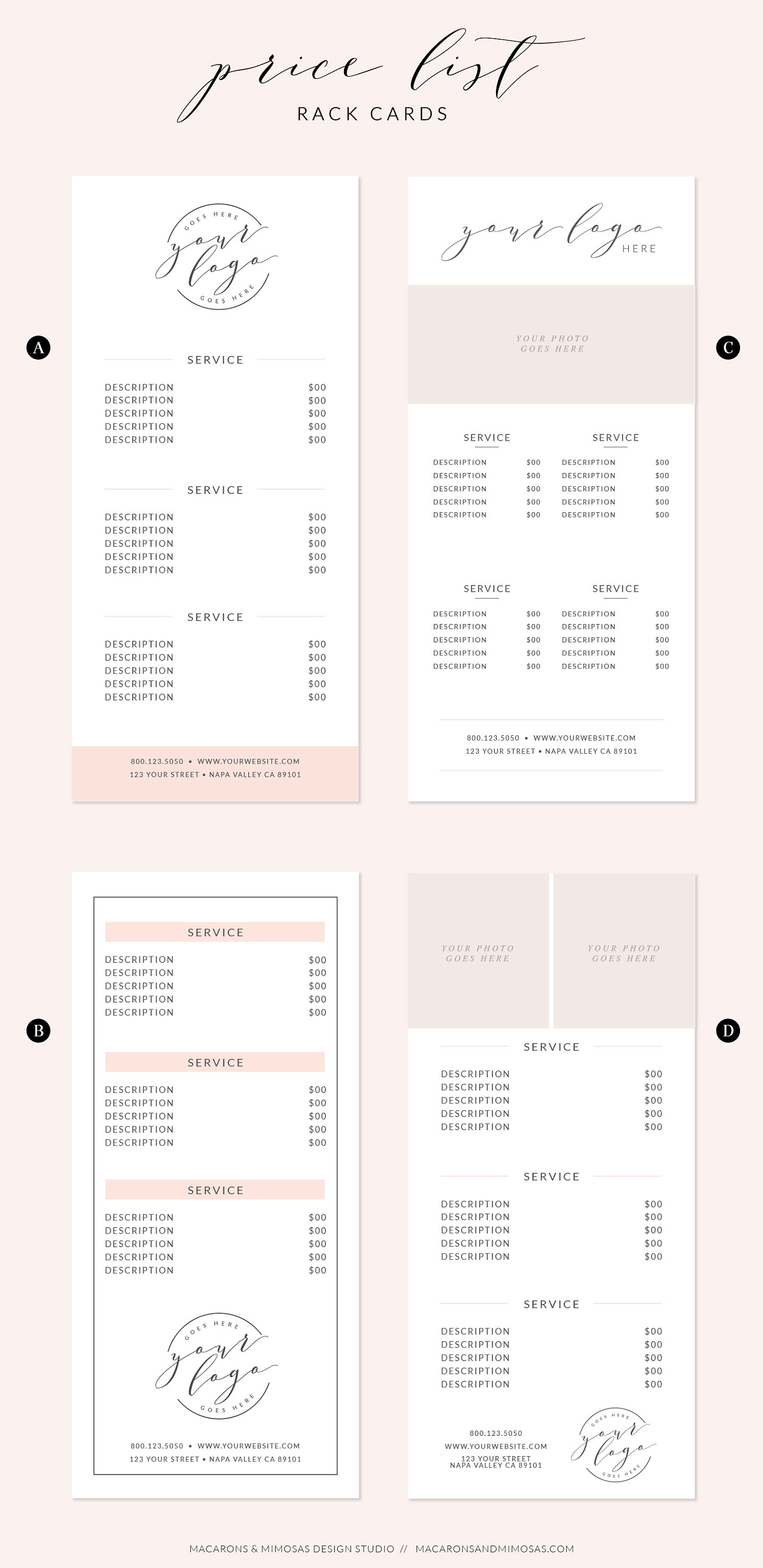 Price list template rack card design Makeup Artist or | Etsy