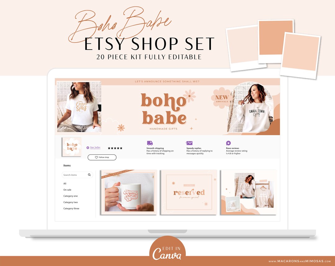 Boho Etsy Shop Banner Kit and Template Set, Complete Marketing Package ...