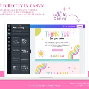 Cute Rainbow Thank You Card Template Design Editable in Canva for Small ...