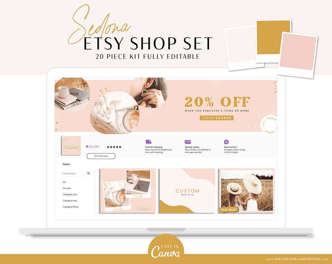 Boho Etsy Banner Kit, Brand Your Etsy Shop Business With Retro Logos ...