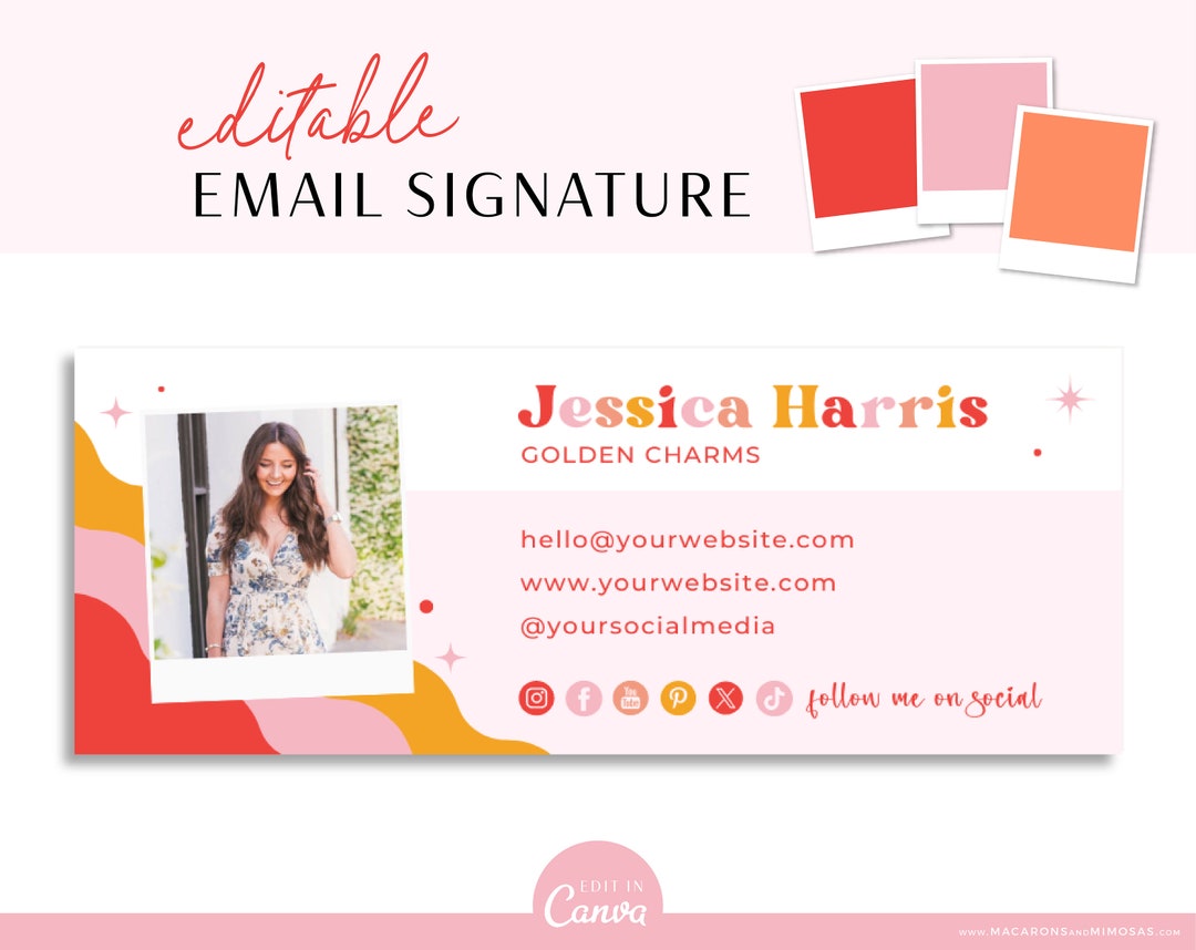 Email Signature Template Logo, Editable Canva Retro Signature Design ...