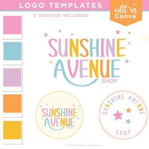 Editable Canva Rainbow Logo Template Set, Pastel Branding Kit for Small ...