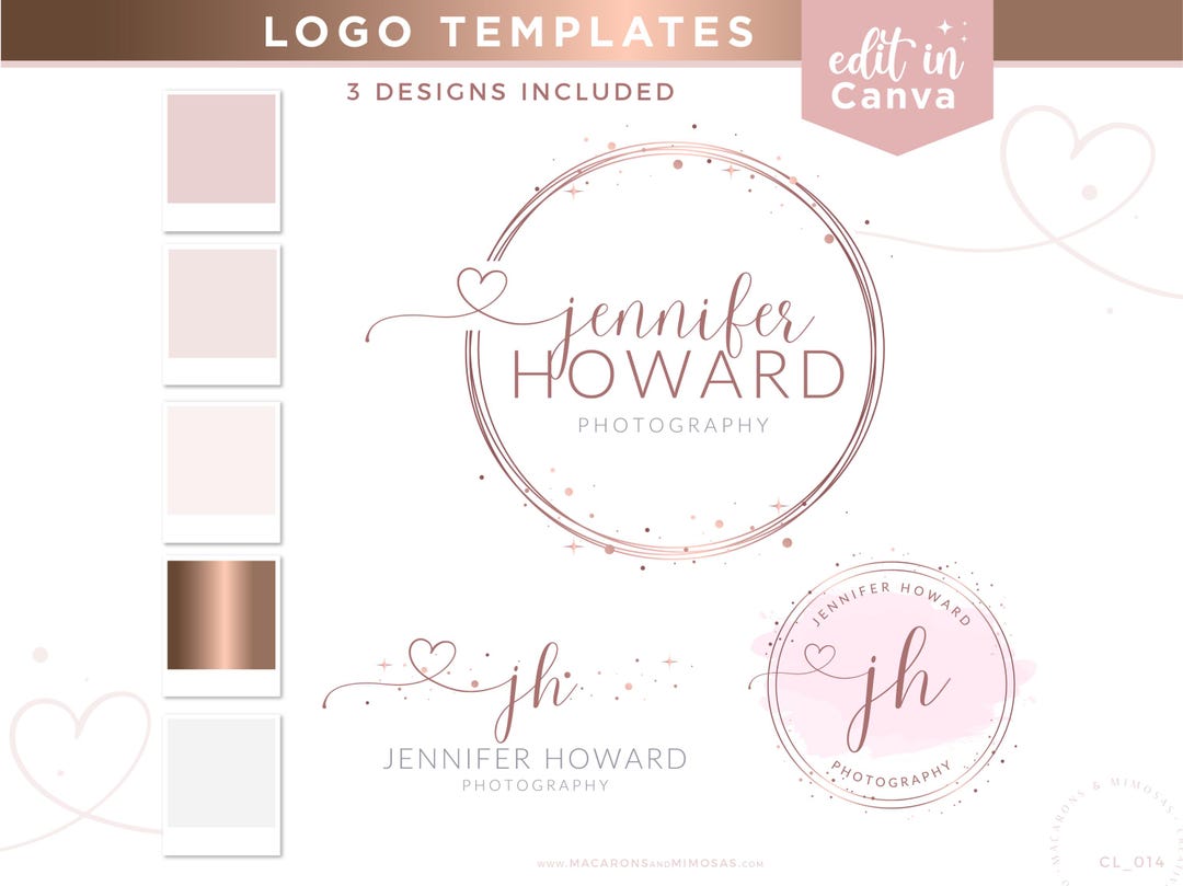 Editable Canva Logo Template, Rose Gold Fun Font Logo, DIY Retro Boho ...