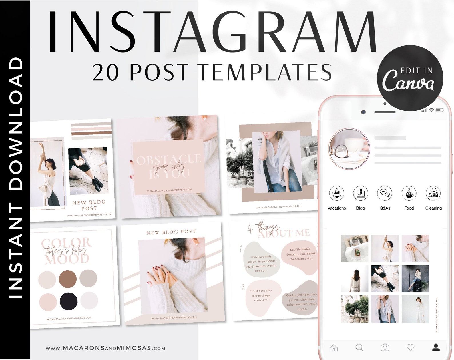 Instagram Templates for Canva Editable IG Square Posts 20 | Etsy