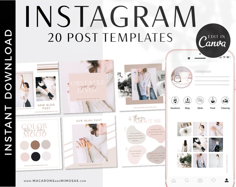 Instagram Templates for Canva Editable IG Square Posts 20 - Etsy