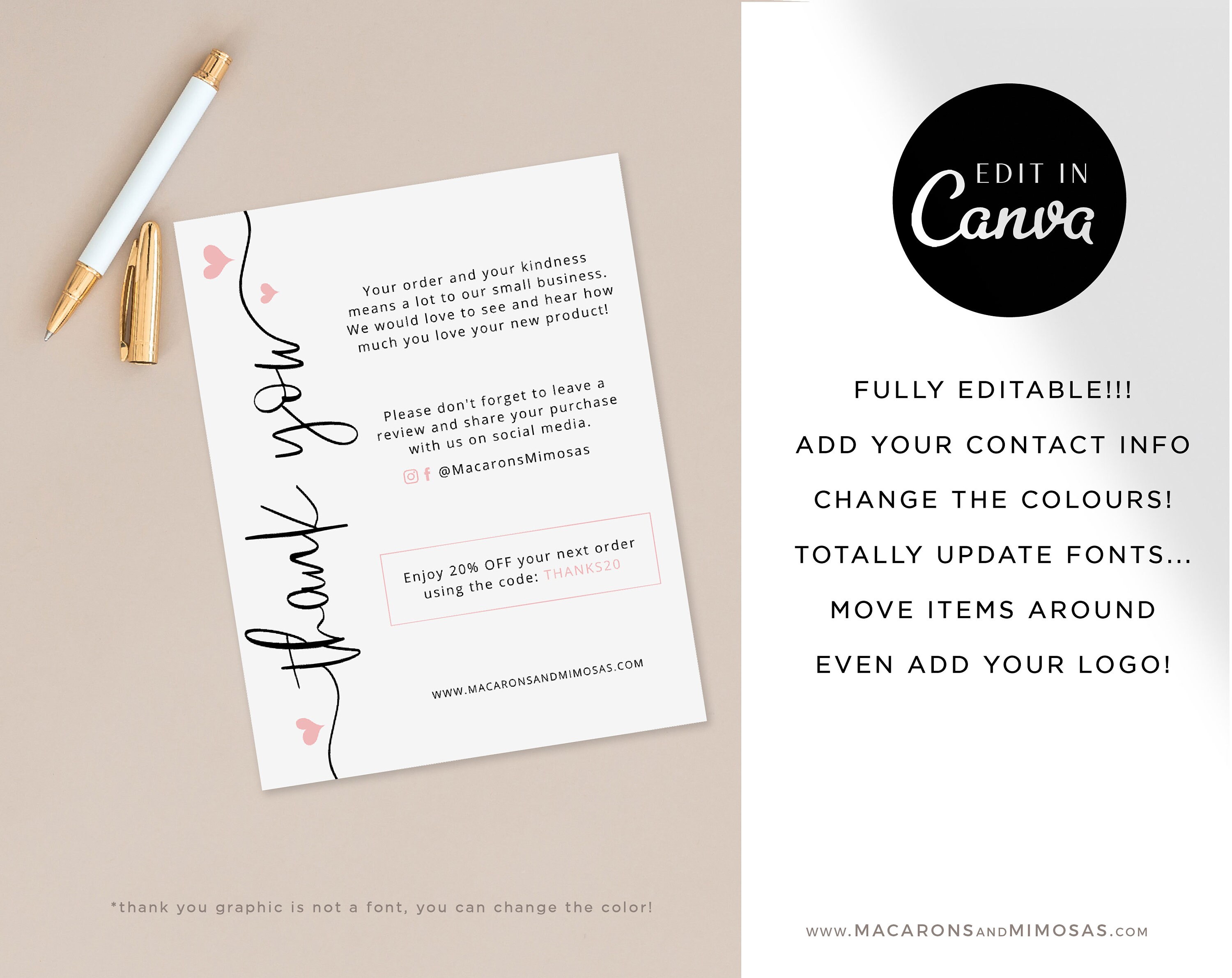 Business Thank You Insert card Template Editable Modern | Etsy