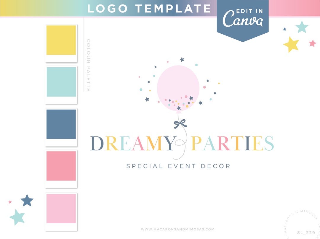 Party Planner Balloon Logo, Event Planner Logo, Bright Pastel Logo ...