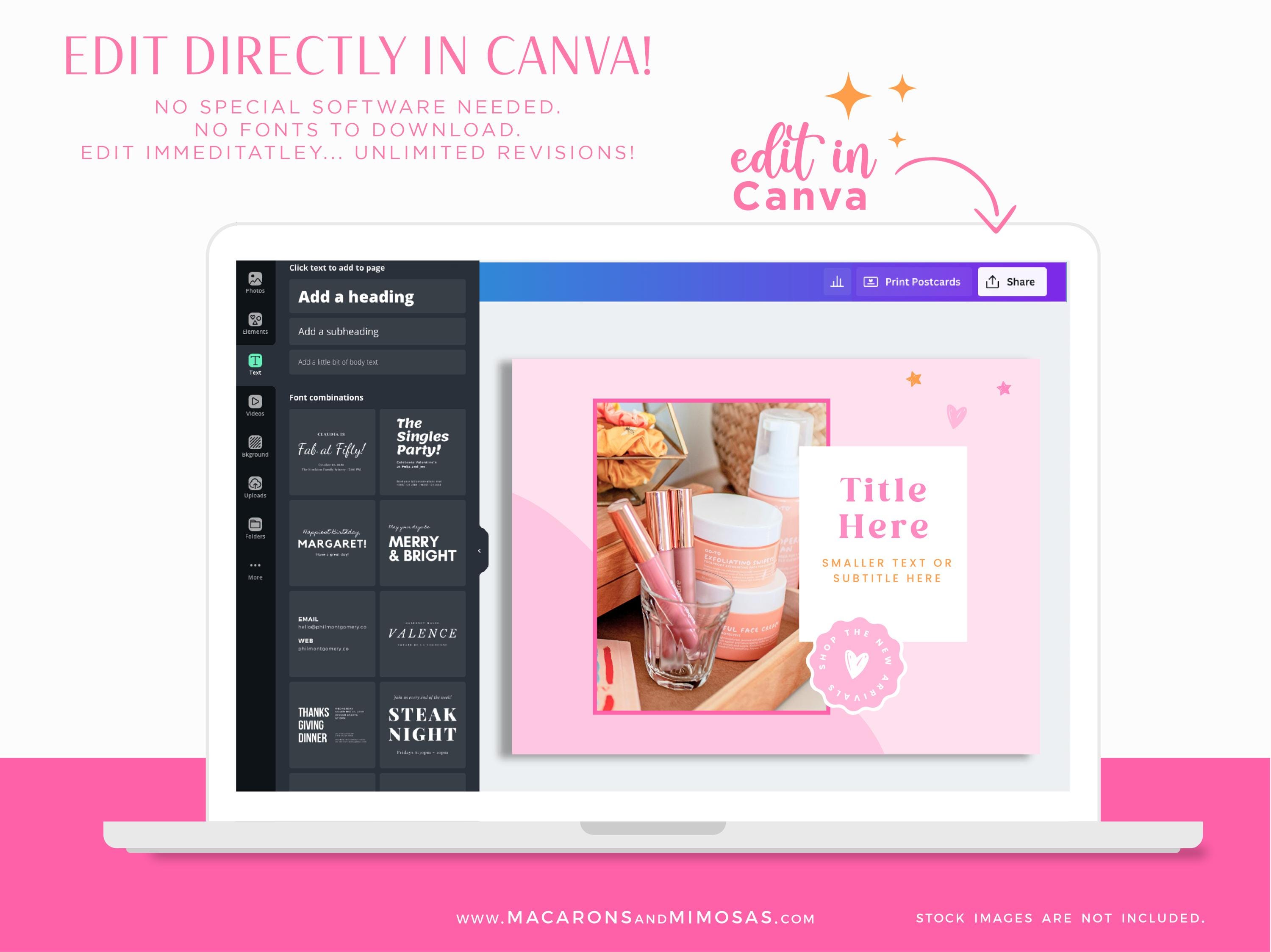 Pink Rainbow Etsy Banner Templates, Canva Store Branding Kit, Complete ...
