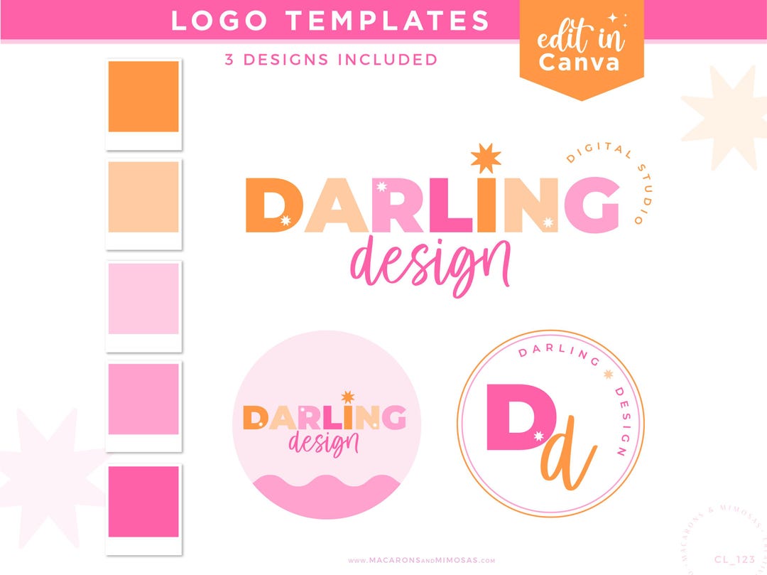 Bright Rainbow Retro DIY Logo Design, Pink Editable Canva Logo Template ...