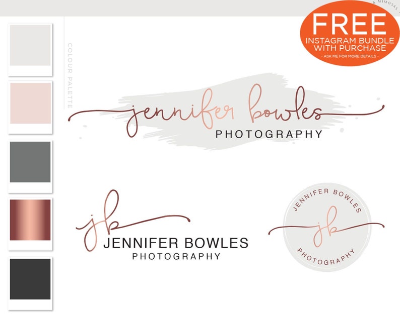 Rose Gold Wedding Photography Logo Branding Kit Blush Wedding - Etsy