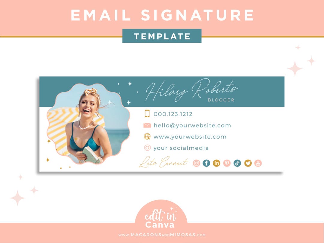 Bright Boho Email Signature Template Editable in Canva, Cute Fun Retro ...