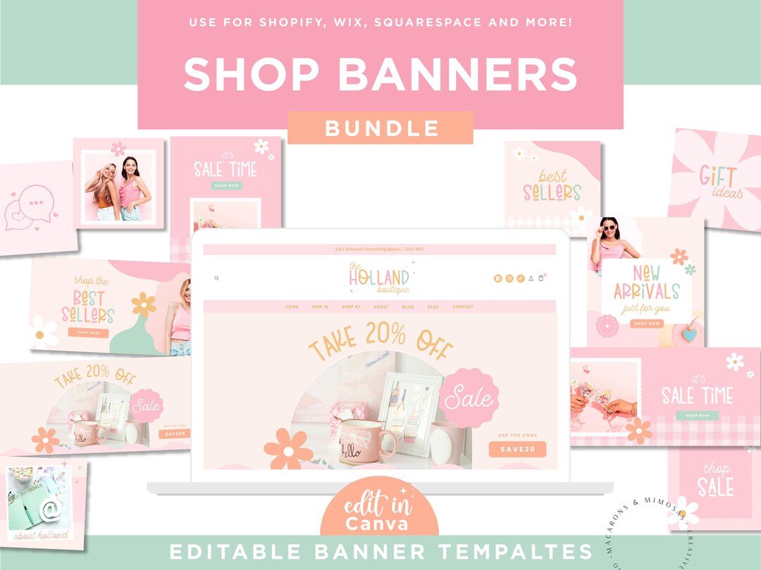 Customizable Pastel Shopify Website Banner Templates for Fun Ecommerce ...
