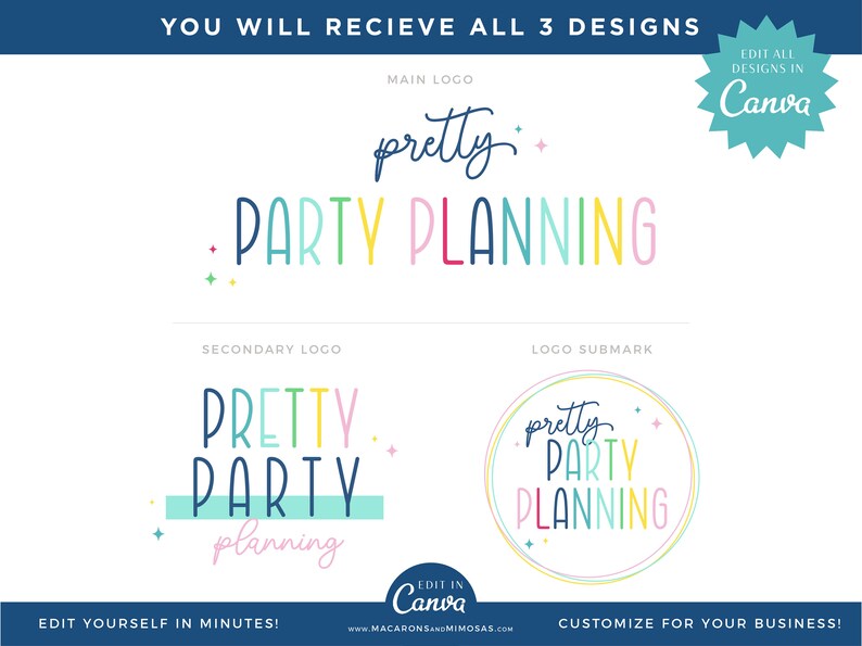 Bright Colorful Confetti Logo Template, Party Planner Branding Kit for ...