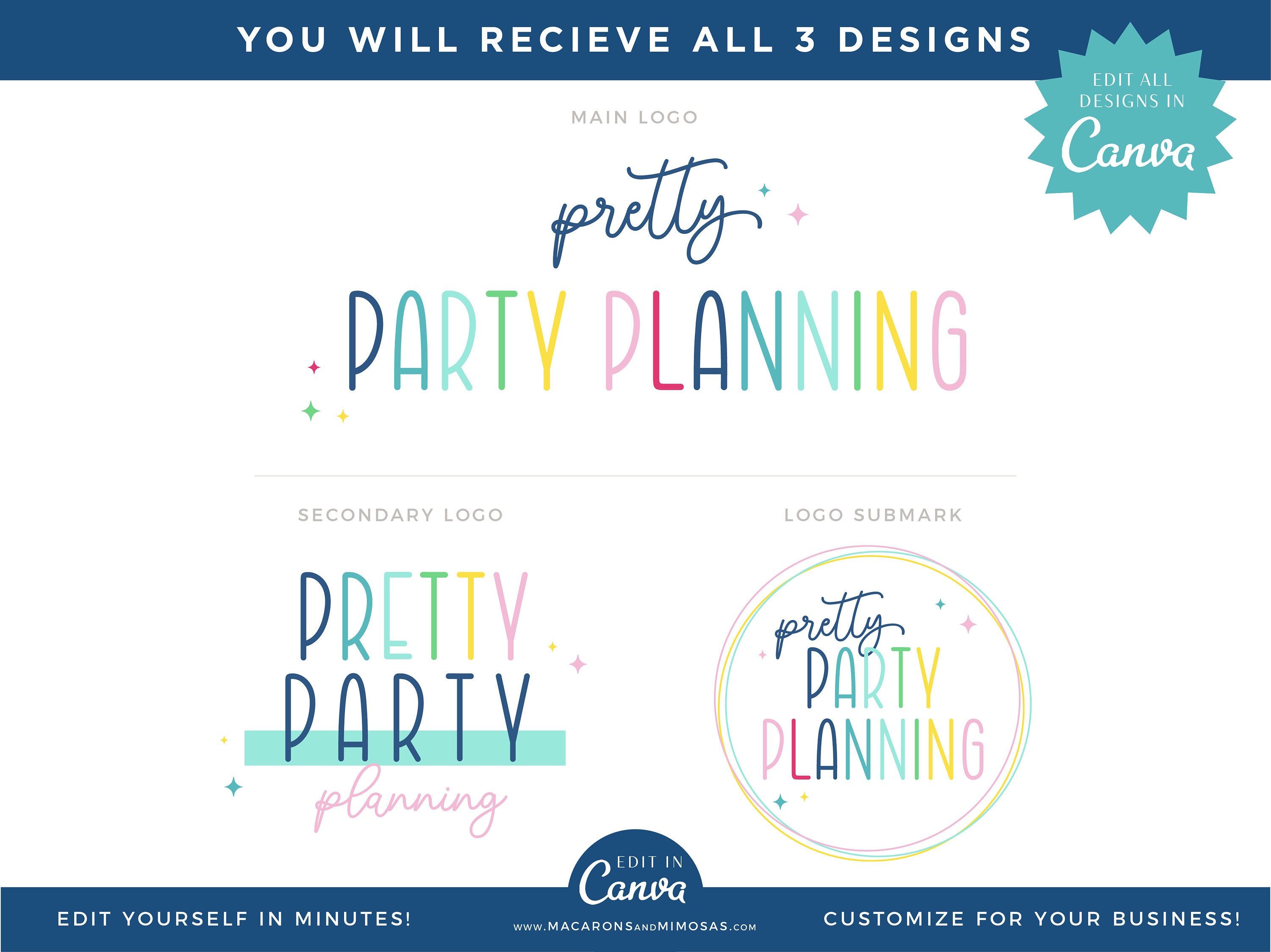 Bright Colorful Confetti Logo Template, Party Planner Branding Kit for ...