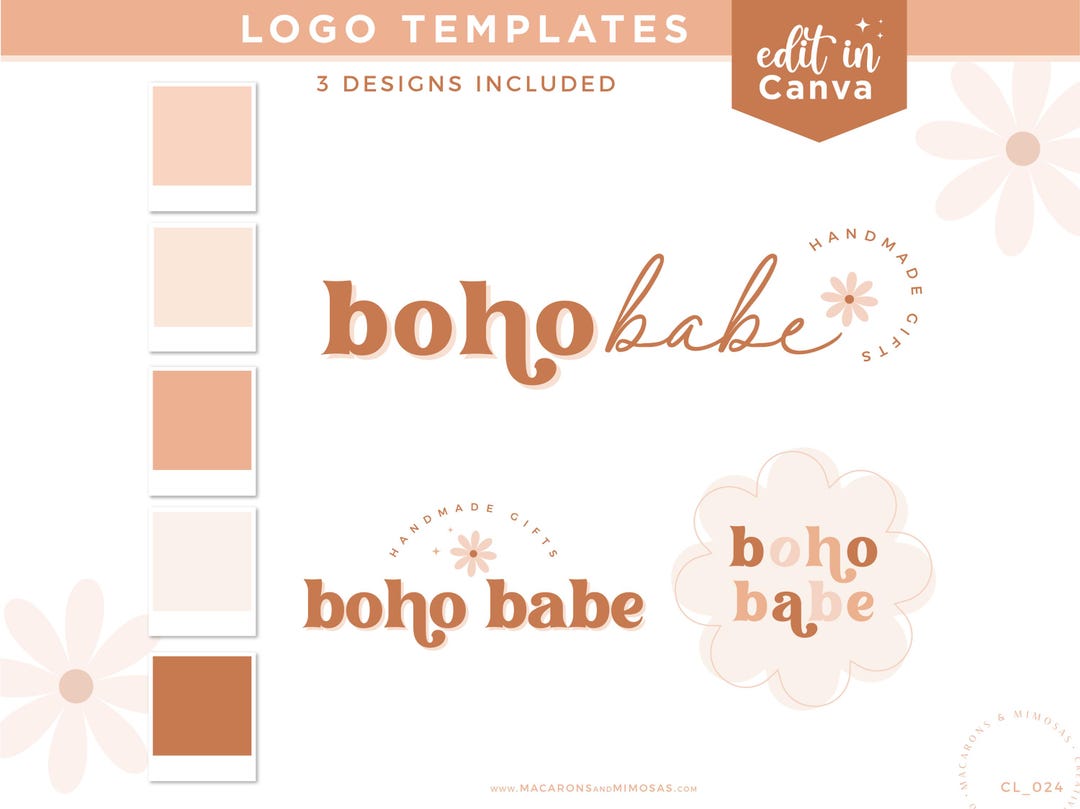 Chic Boho Floral Logo Design Template Editable in Canva, Small Business ...