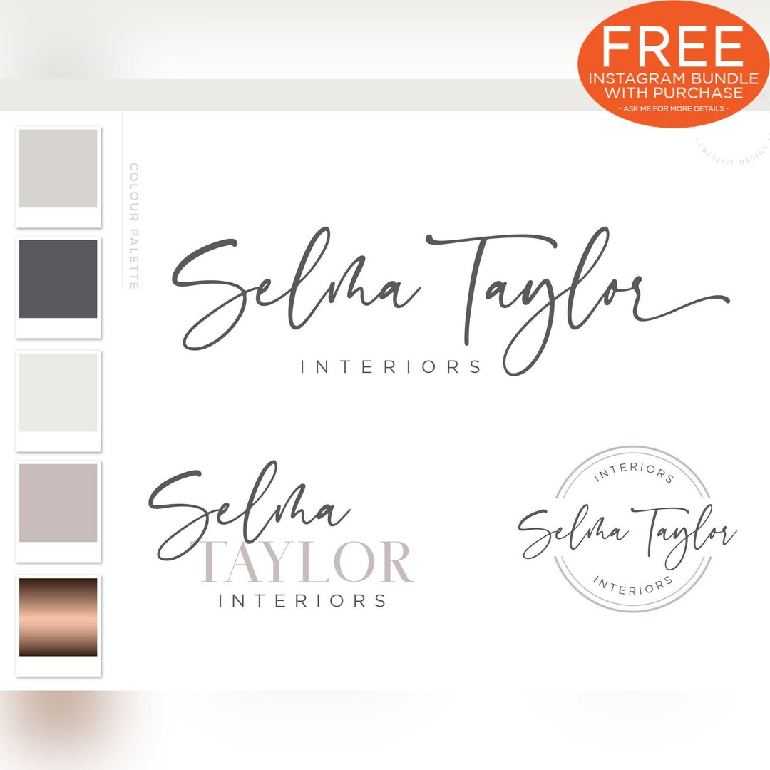 Modern Calligraphy Logo, Watermark Script Logo, Rose Gold Bronze Logo ...