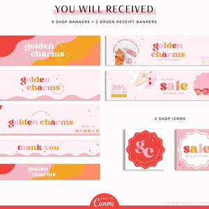 Fun Bright Pastel Retro Etsy Banner Kit Editable Templates for Canva ...