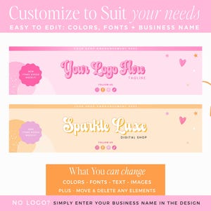 Pink Rainbow Etsy Banner Templates, Canva Store Branding Kit, Complete ...