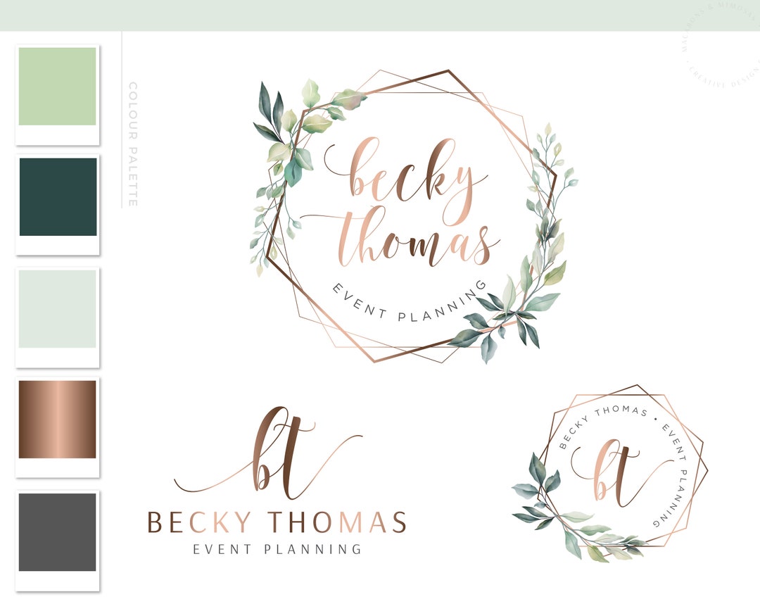 Floral Logo Design, Premade Florist Branding Kit, Wreath Hexagon Logo ...