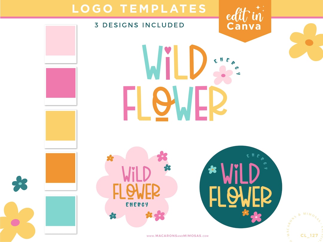 DIY Flower Logo Canva Template, Bright Colorful Boho Logo Design ...