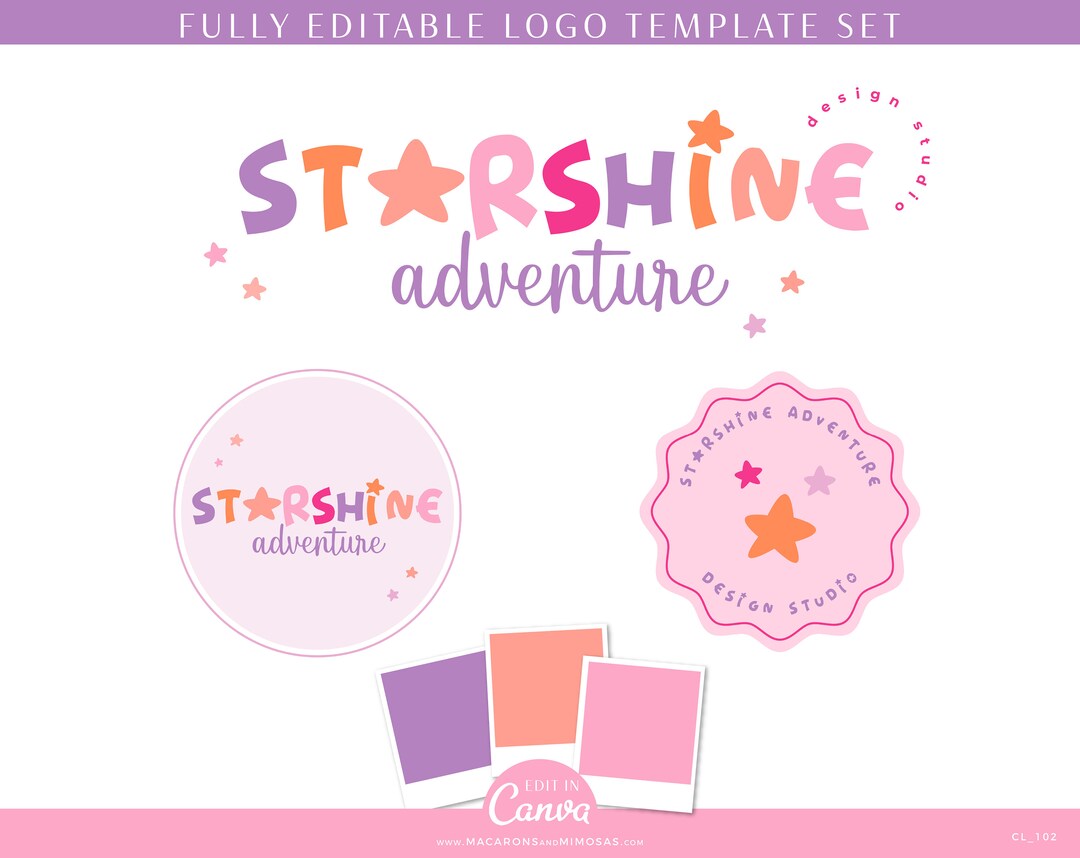 Editable Canva Star Logo Template, Fun Retro Font Logo, DIY Colorful ...