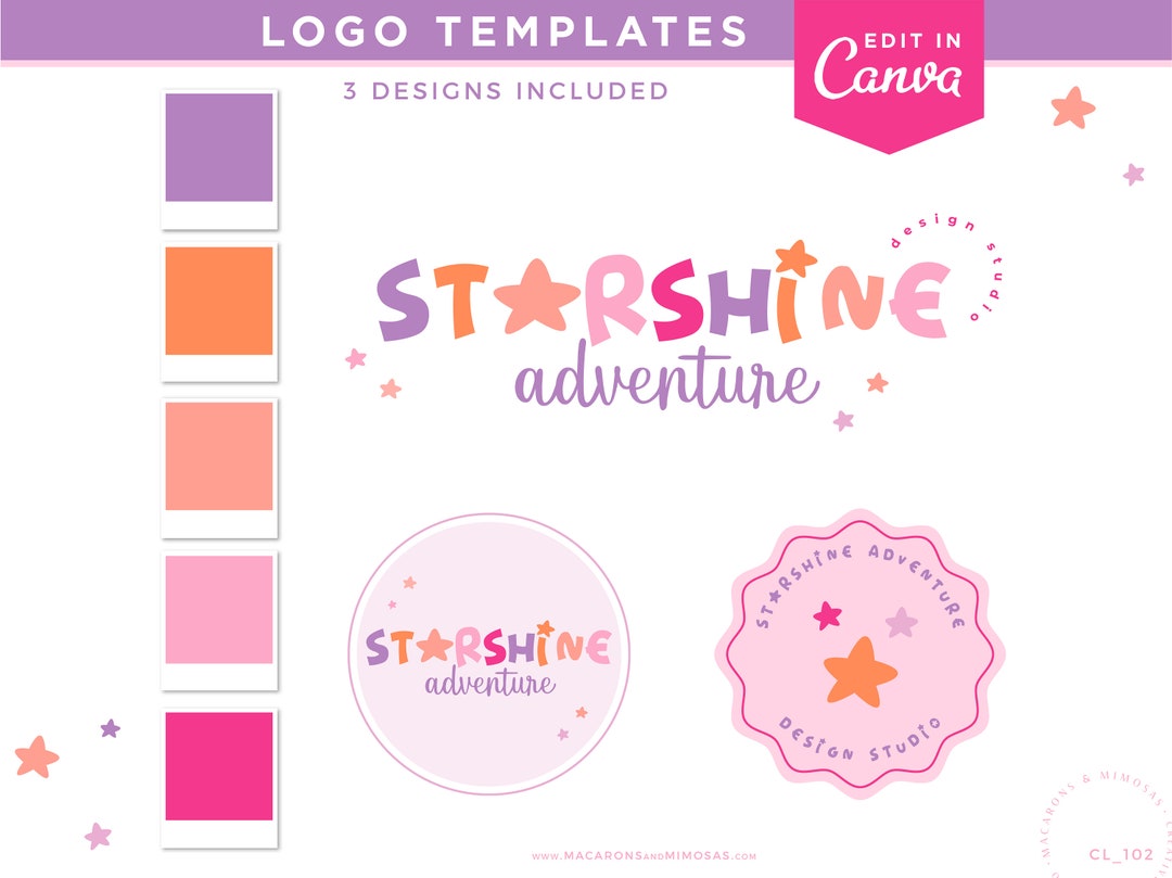 Editable Canva Star Logo Template, Fun Retro Font Logo, DIY Colorful ...