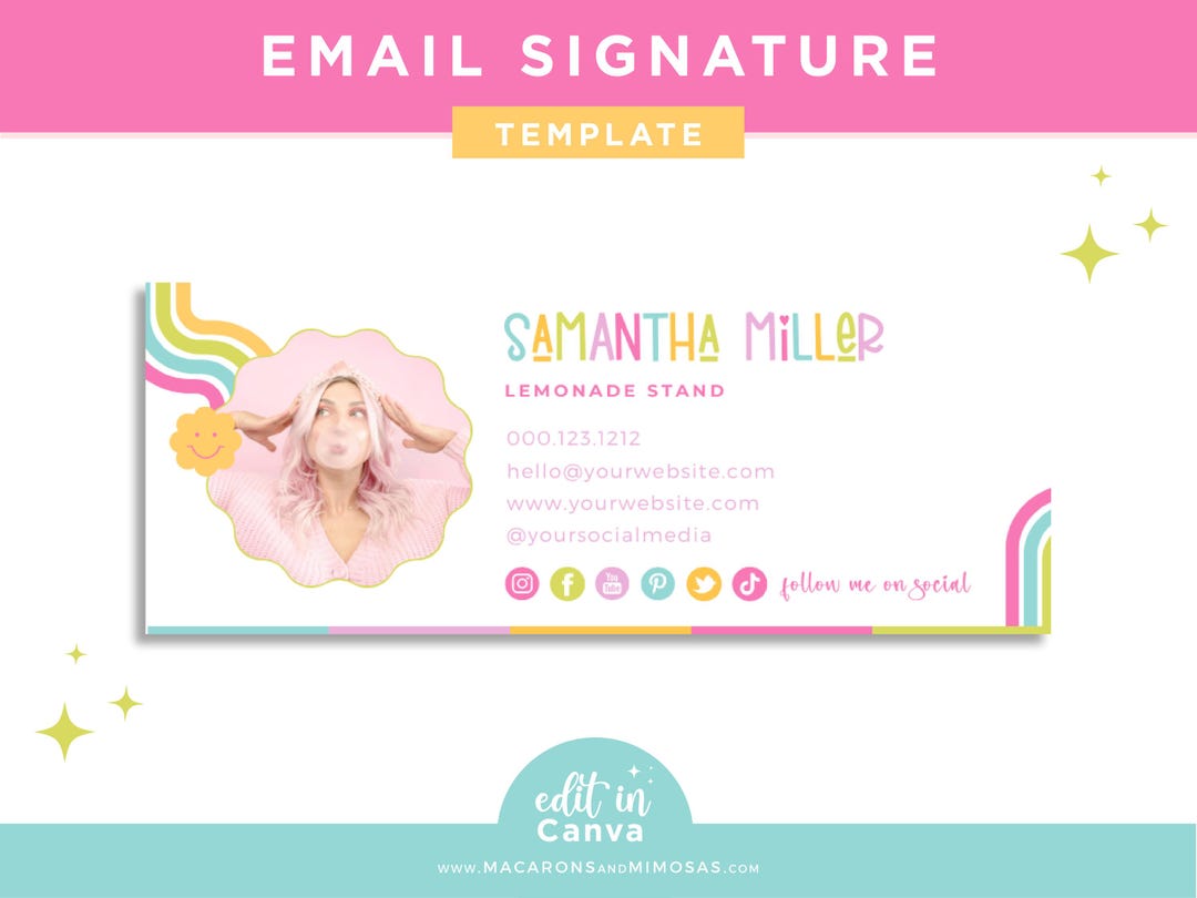 Email Signature Template With Logo & Photo, Editable Canva Retro ...