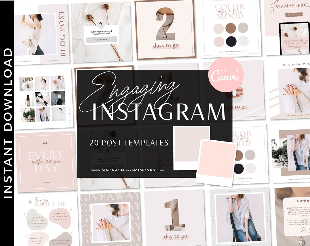 Instagram Templates for Canva, Editable IG Square Posts, 20 Social ...