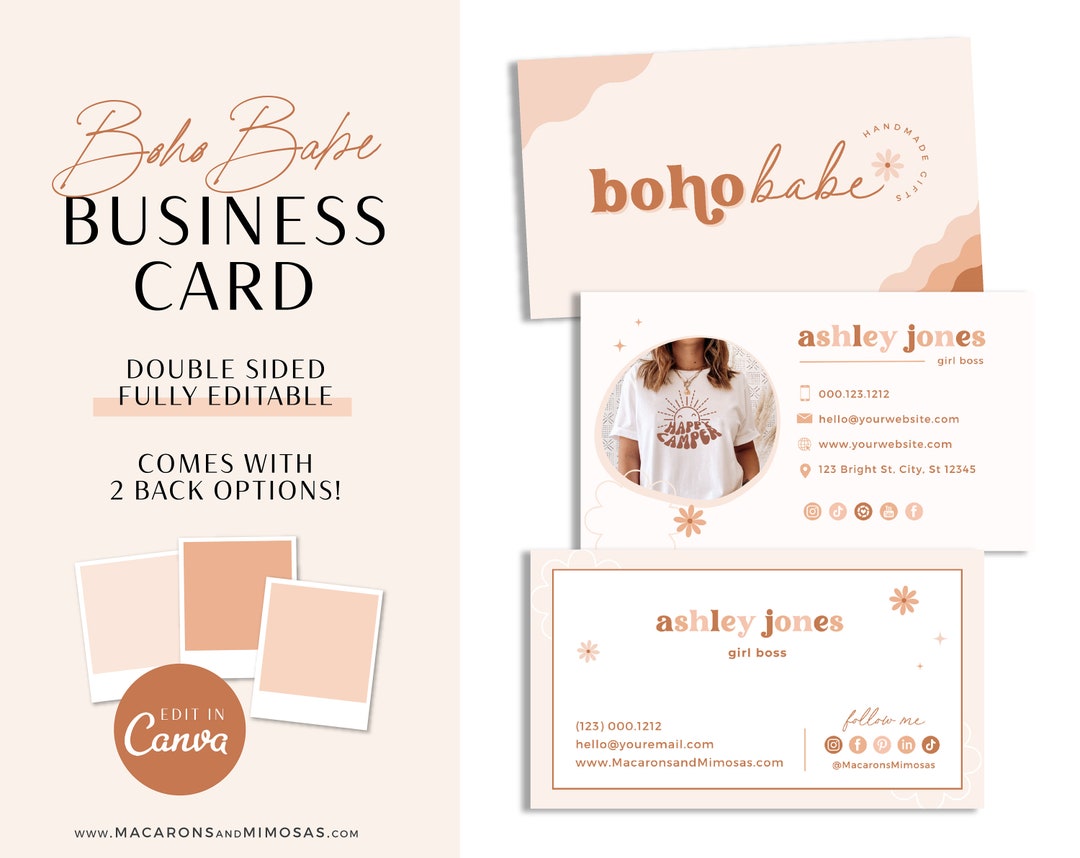 Boho Business Card Template Canva, DIY Editable Canva Template in a ...