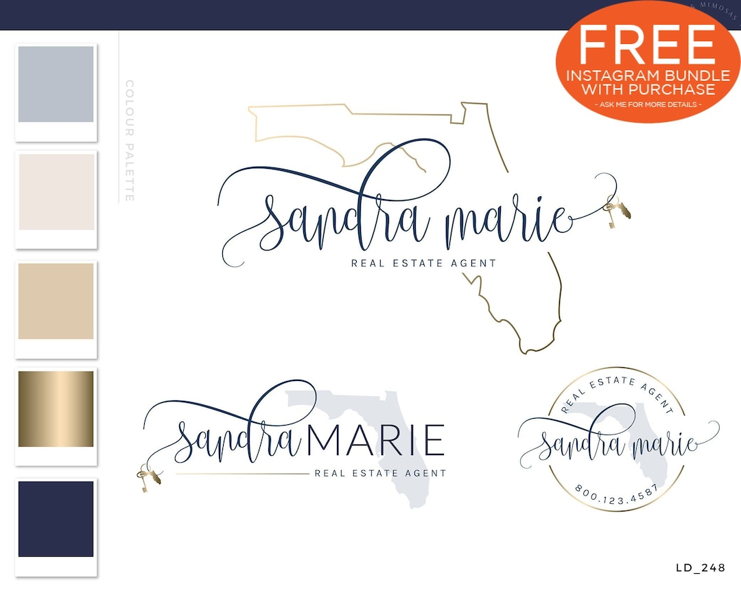 Florida Real Estate Logo Realty Agent Logo Gold Logo Design - Etsy