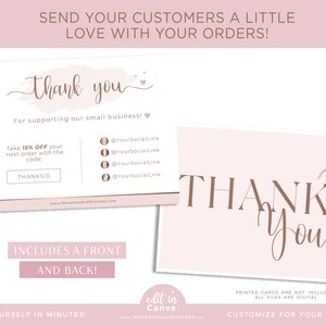 Business Thank You Insert Card Template, Editable Rose Gold Modern Card ...