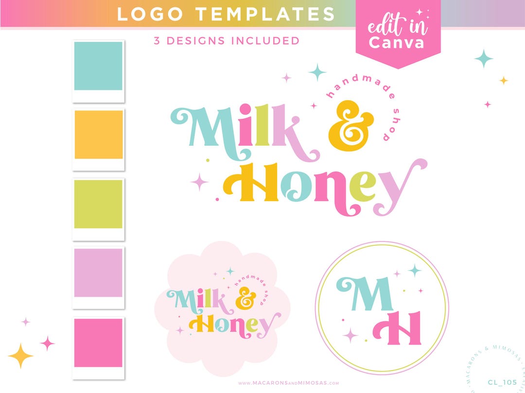 Rainbow Logo Canva Editable Template Set for Small Business Branding ...