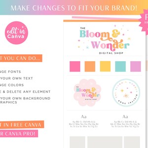 Rainbow Logo Design Template Editable in Canva, Cute Colorful Retro ...