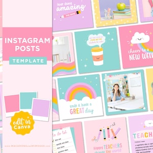 Rainbow Teacher Instagram Post Social Media Templates Bundle for Canva ...