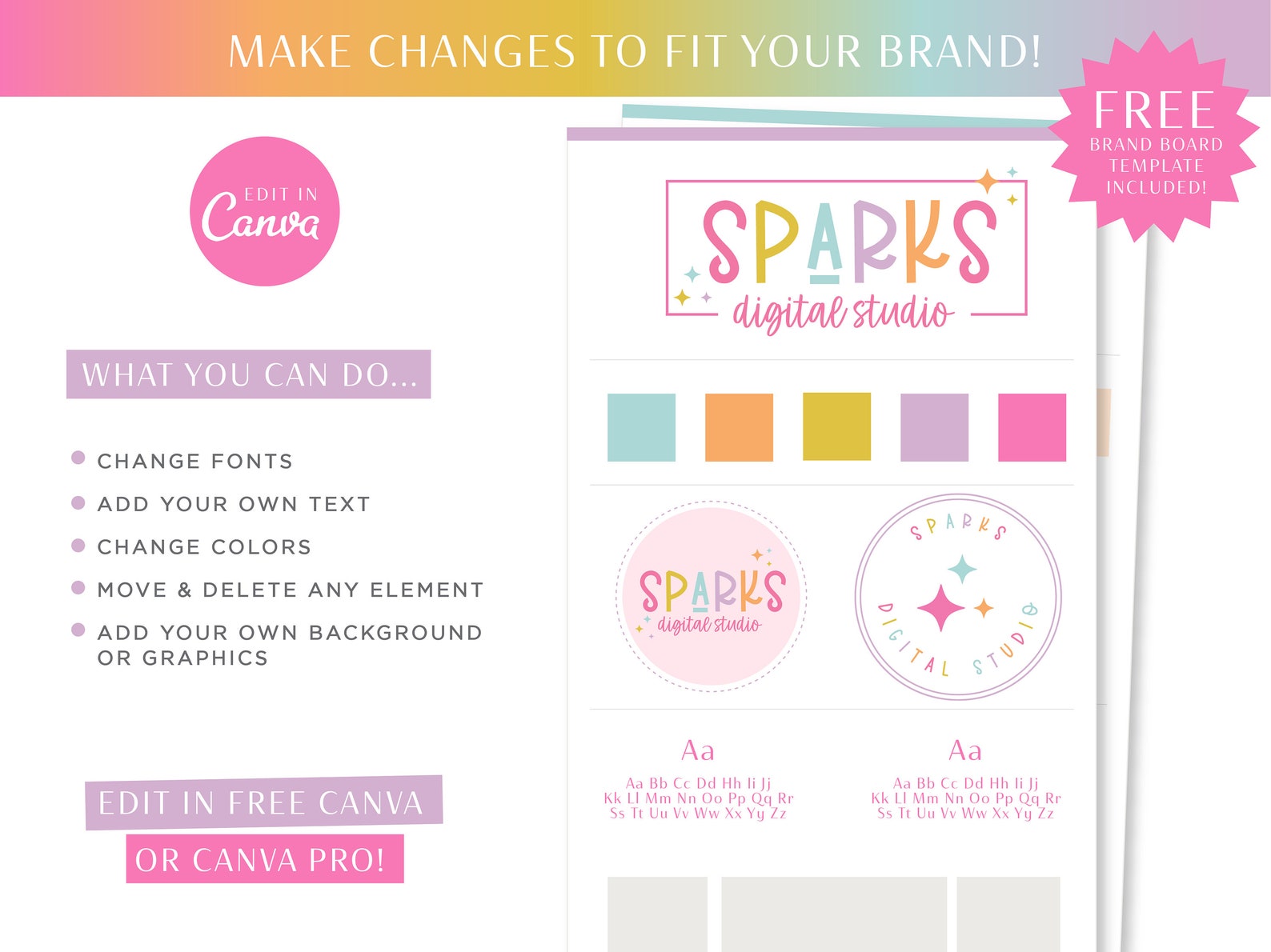 Rainbow Logo Template, Editable Canva Logo Design With Stars, Small ...