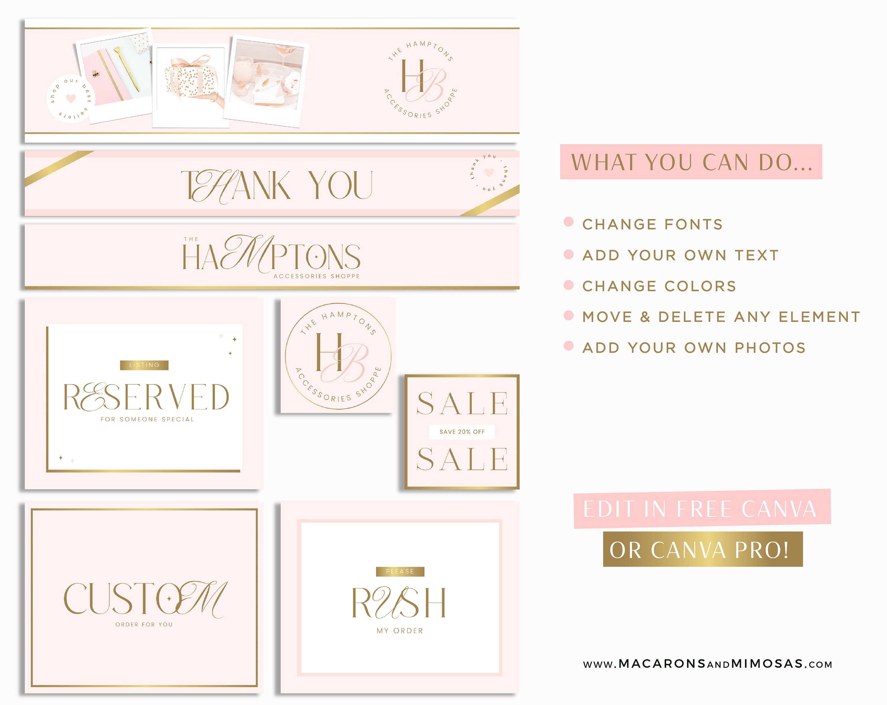 Etsy Banner Template Set for Canva Pink Gold Etsy Shop Kit - Etsy