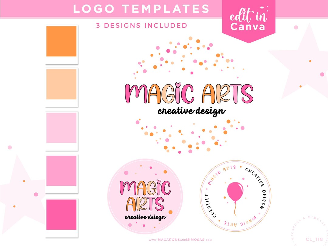 Preppy Polka Dot Party Planner Logo Design Template and Editable Canva ...