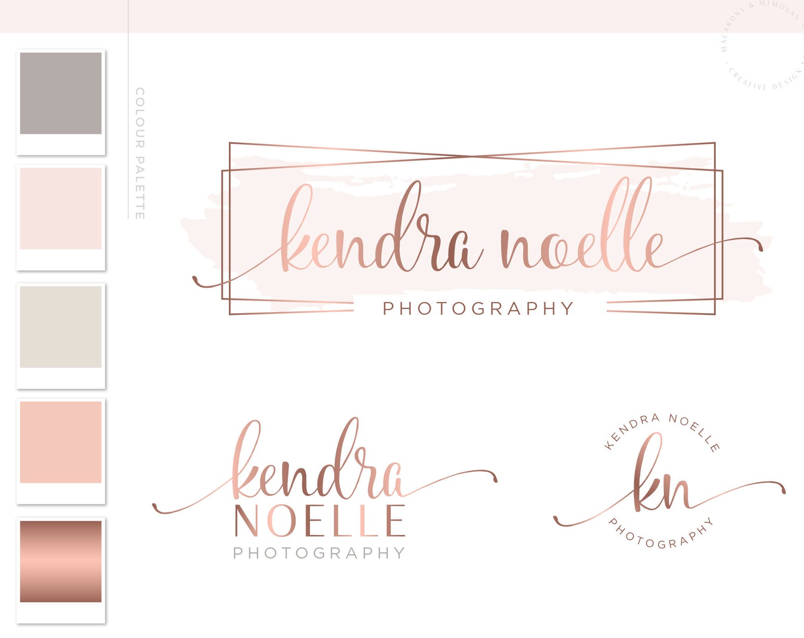 Rose Gold Logo Design, Pink Watercolor Logo Branding Kit, Watermark for ...