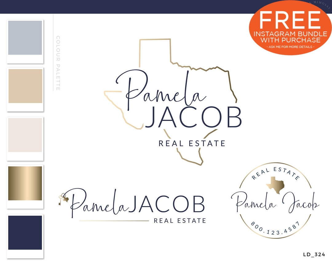Texas Real Estate Logo, Realty Agent Logo, Gold Logo Design, Premade ...