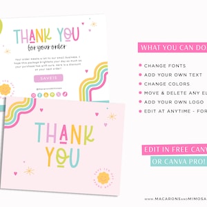 Cute Rainbow Thank You Card Template Canva Editable, Printable Card ...