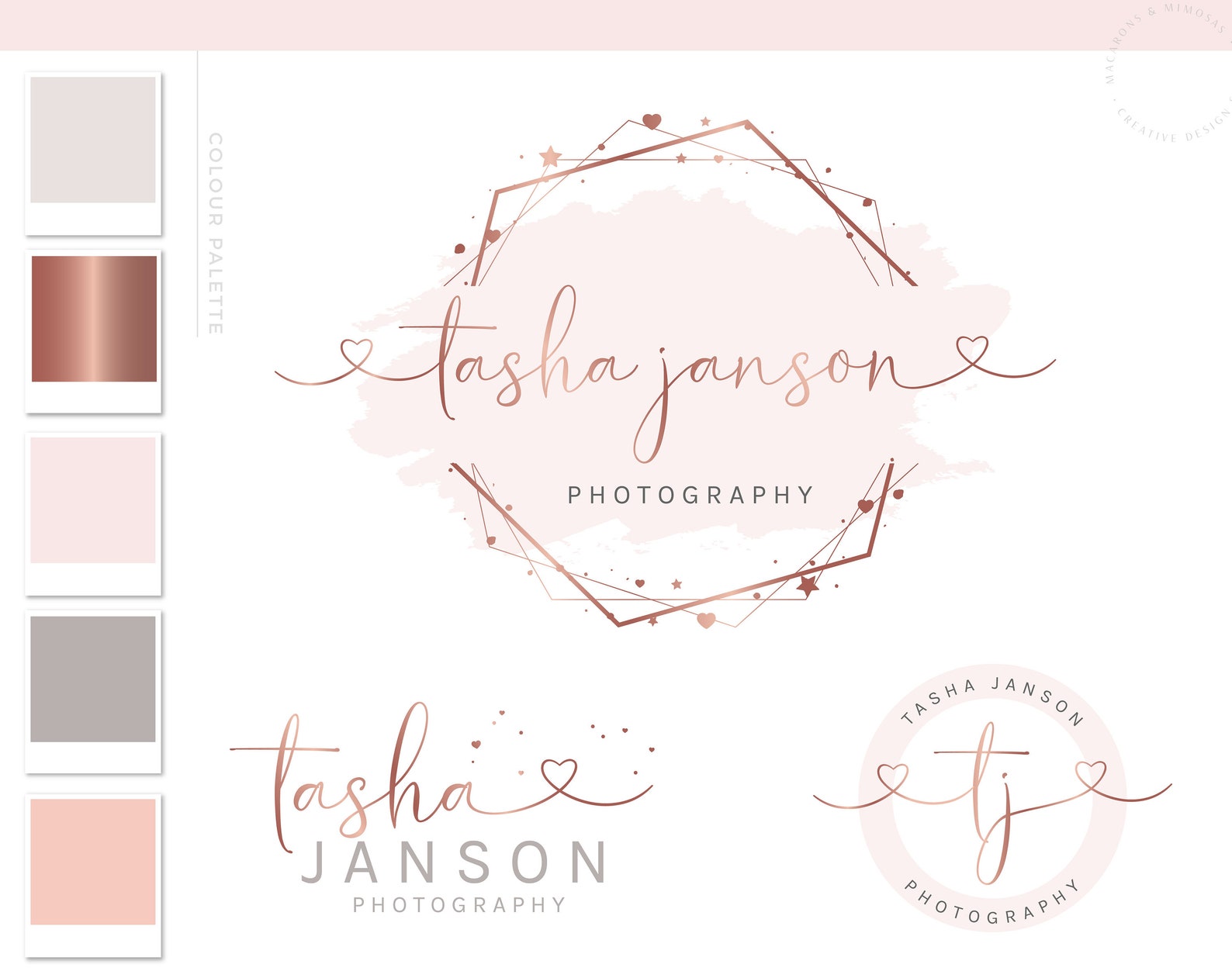 Rose Gold Logo Design Pink Watercolor Logo Branding Kit - Etsy
