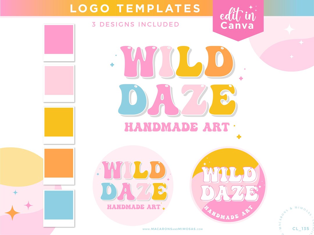 Retro Groovy Logo Template Customizable in Canva, Trendy Bright Pastel ...