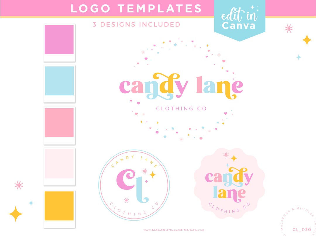 Bright Candy Logo Template and Branding Kit Editable in Canva, Bright ...