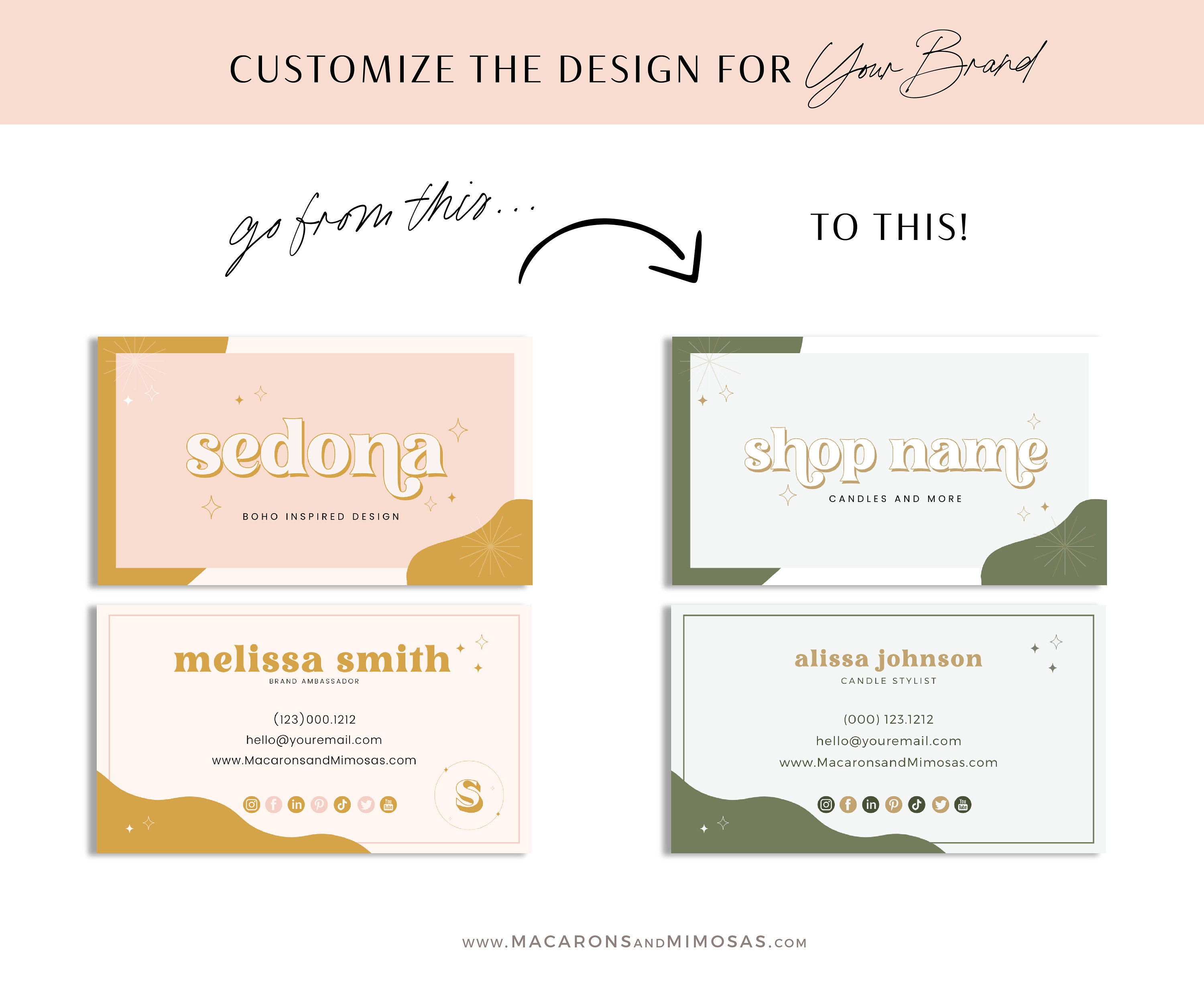 Boho Business Cards Canva Template Digital Download Business - Etsy