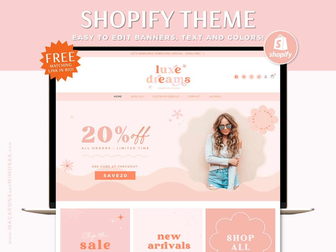 Shopify Theme Bright Pink, Shopify Boutique Website, Boho Shopify Store ...