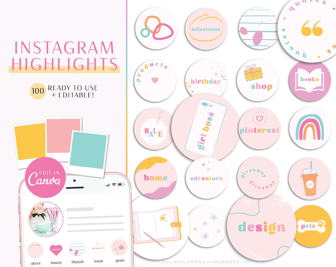 Rainbow Instagram Highlight Covers Bright, Highlight Icons in Pink Blue ...