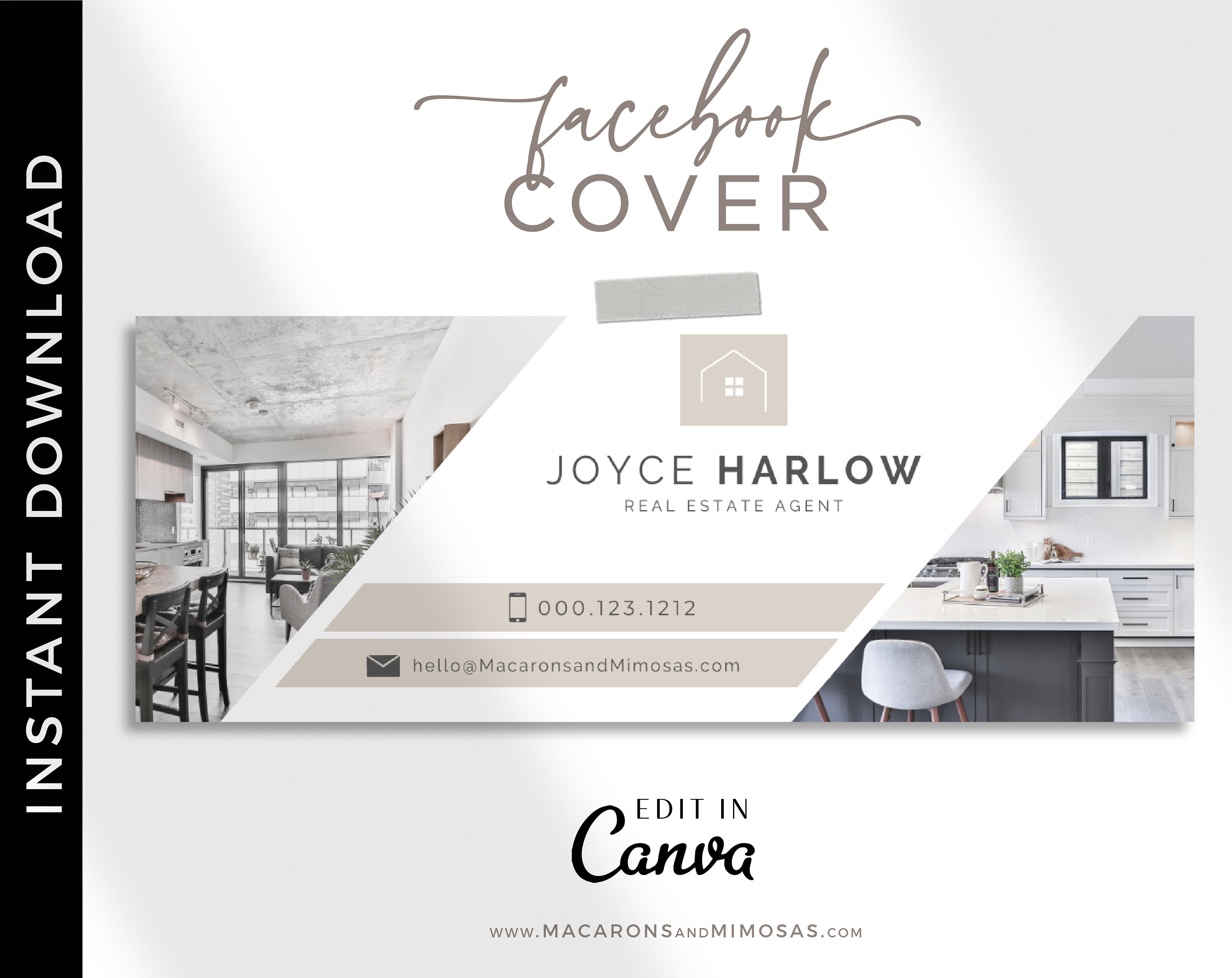 Canva Facebook Cover Template for Interior Designer & Realtor - Etsy