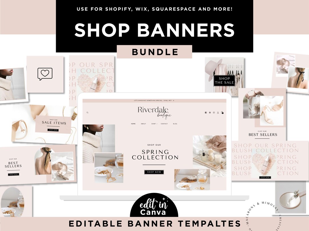 Shopify Store Banner Edit in Canva, Website Banner Templates Bundle ...