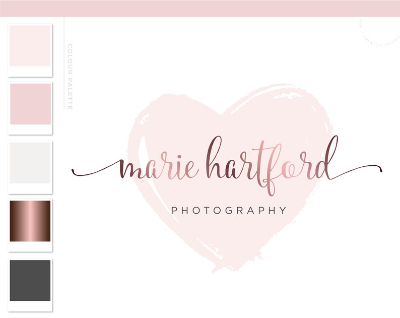 Heart Logo Pink Watermark Heart Logo Branding Watercolor - Etsy